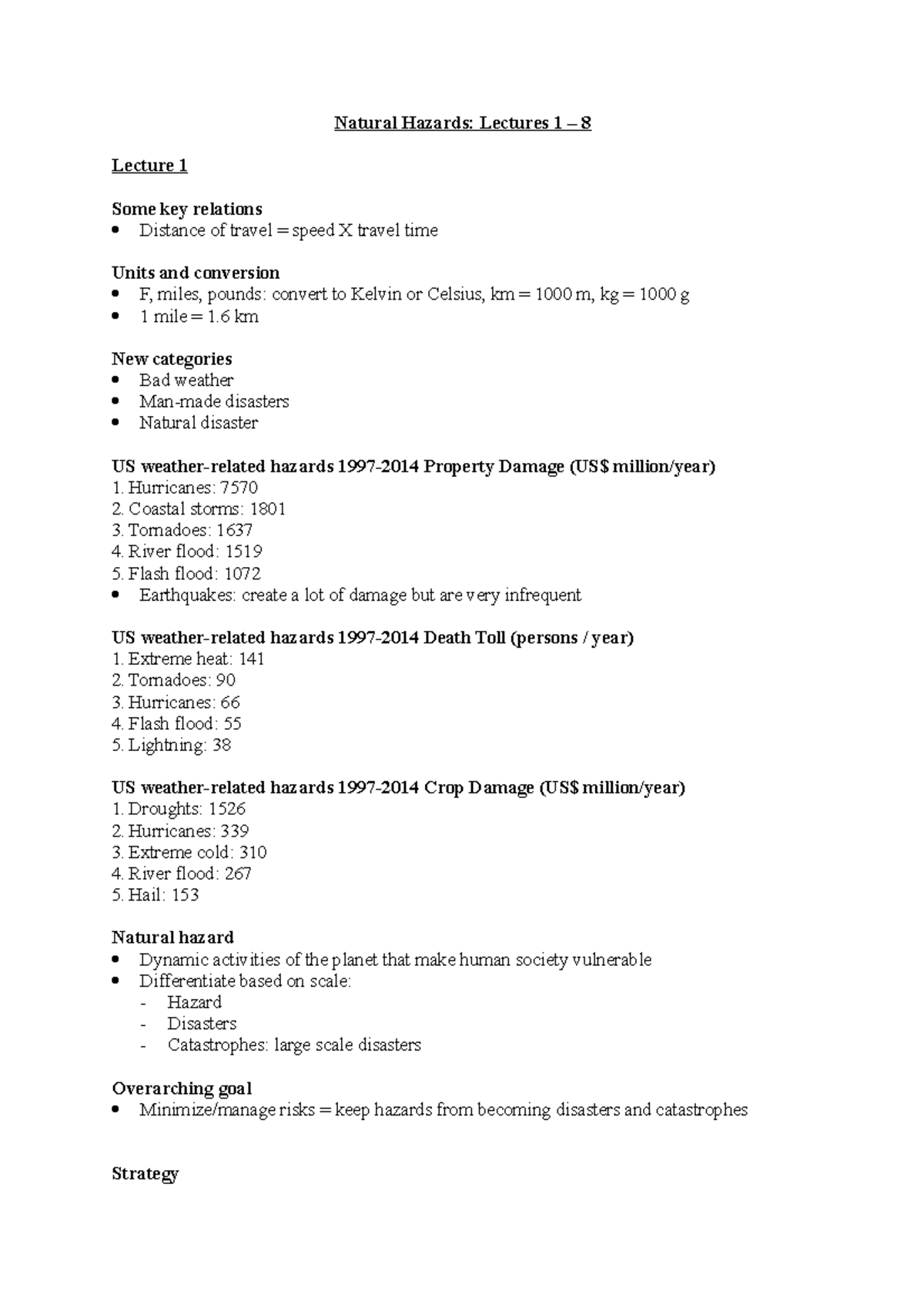 Natty Haz Lecture Notes 1-8 - Natural Hazards: Lectures 1 – 8 Lecture 1 ...