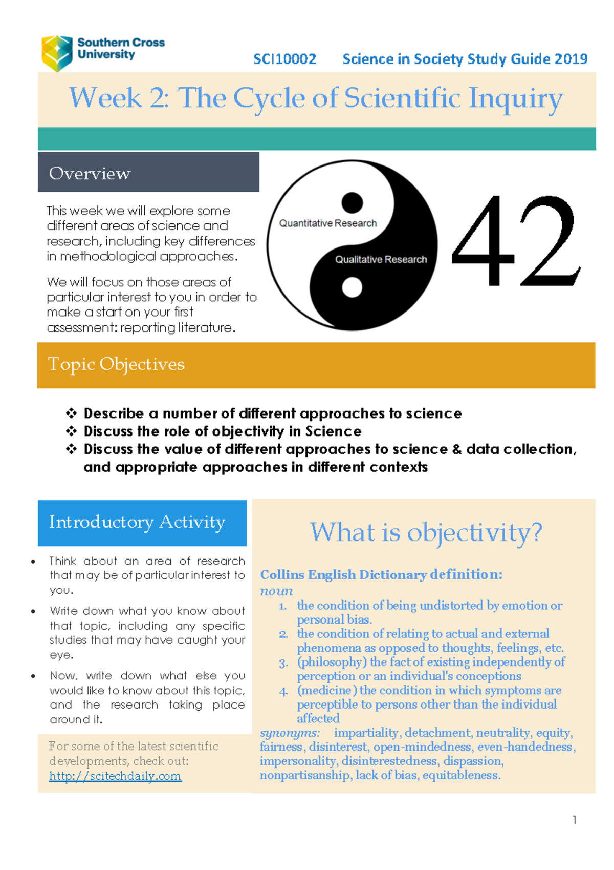 Study Guide (week 2) - What is Science Today? Topic Objectives Week 2 ...