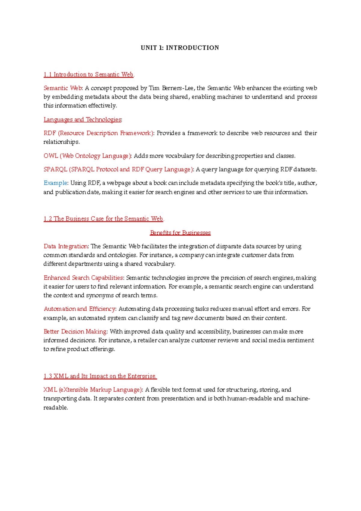 Semantic WEB - UNIT 1: INTRODUCTION 1 Introduction to Semantic Web. Semantic Web: A concept ...