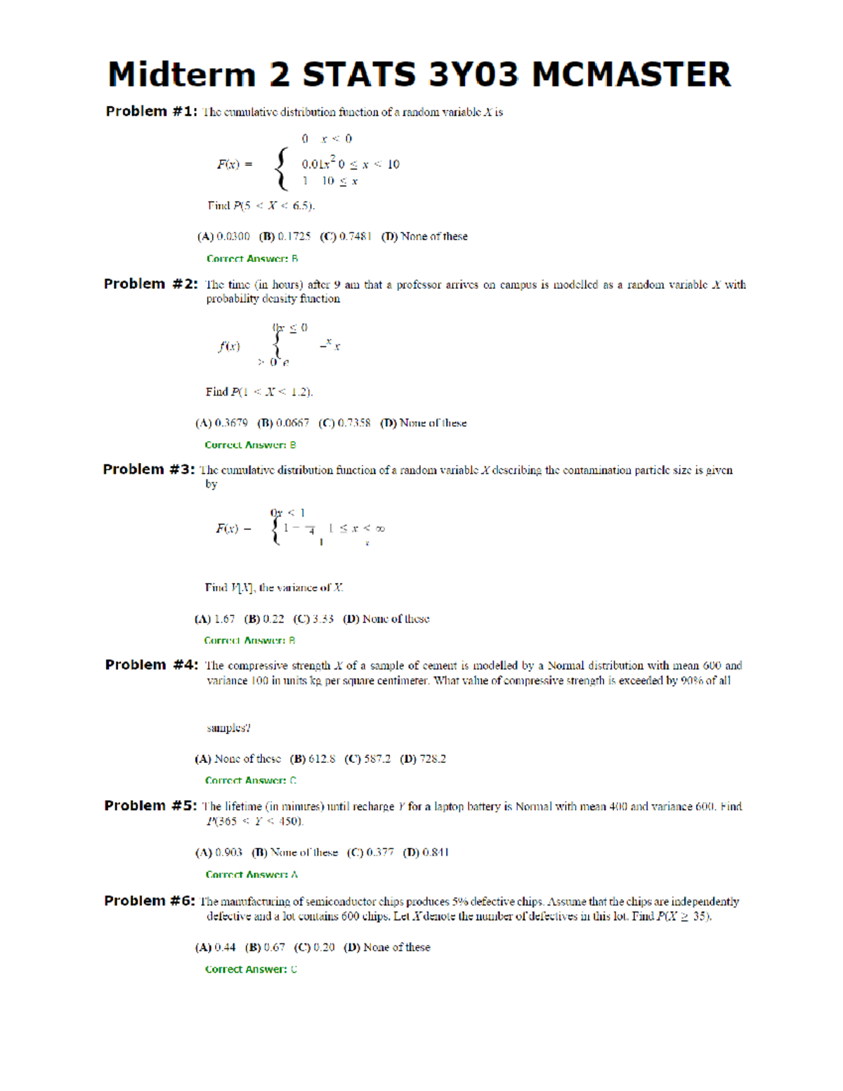 Stats 3Y03 F2021 Midterm 2 with answers - Stats 3Y03 - Studocu