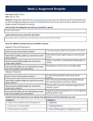 Week four assignment - Week 4 Assignment This week you will continue ...