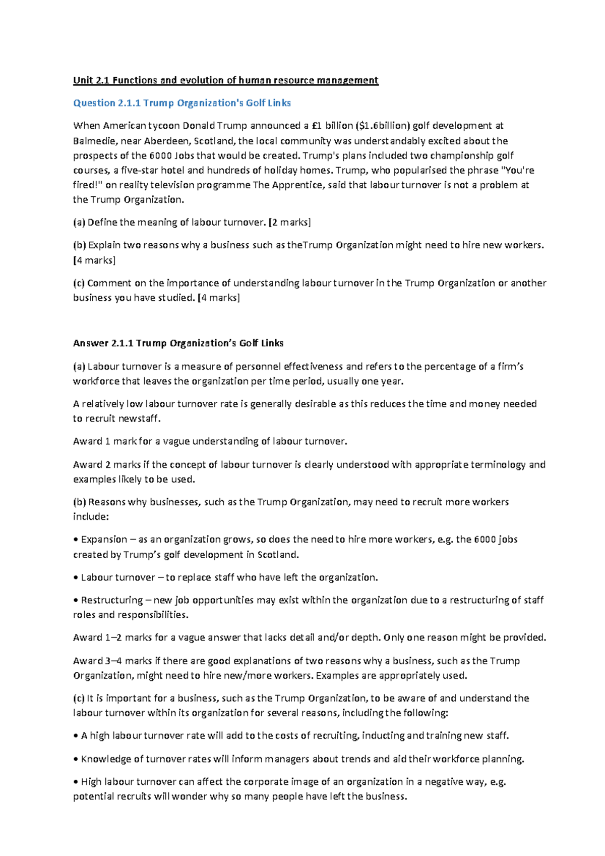 HR Question and Answers IB Book - Unit 2 Functions and evolution of ...