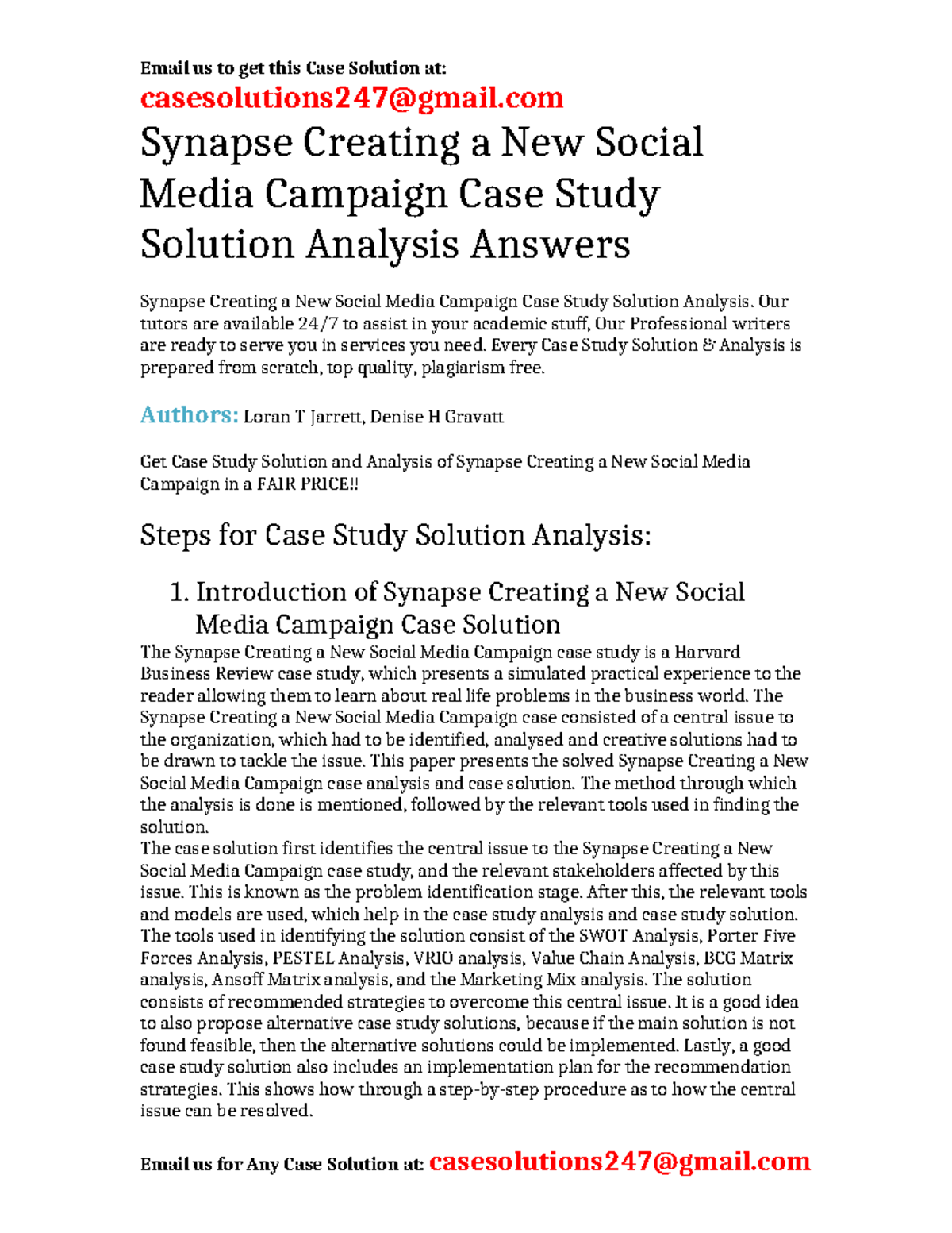 Case Solution Synapse Creating a New Social Media Campaign ...