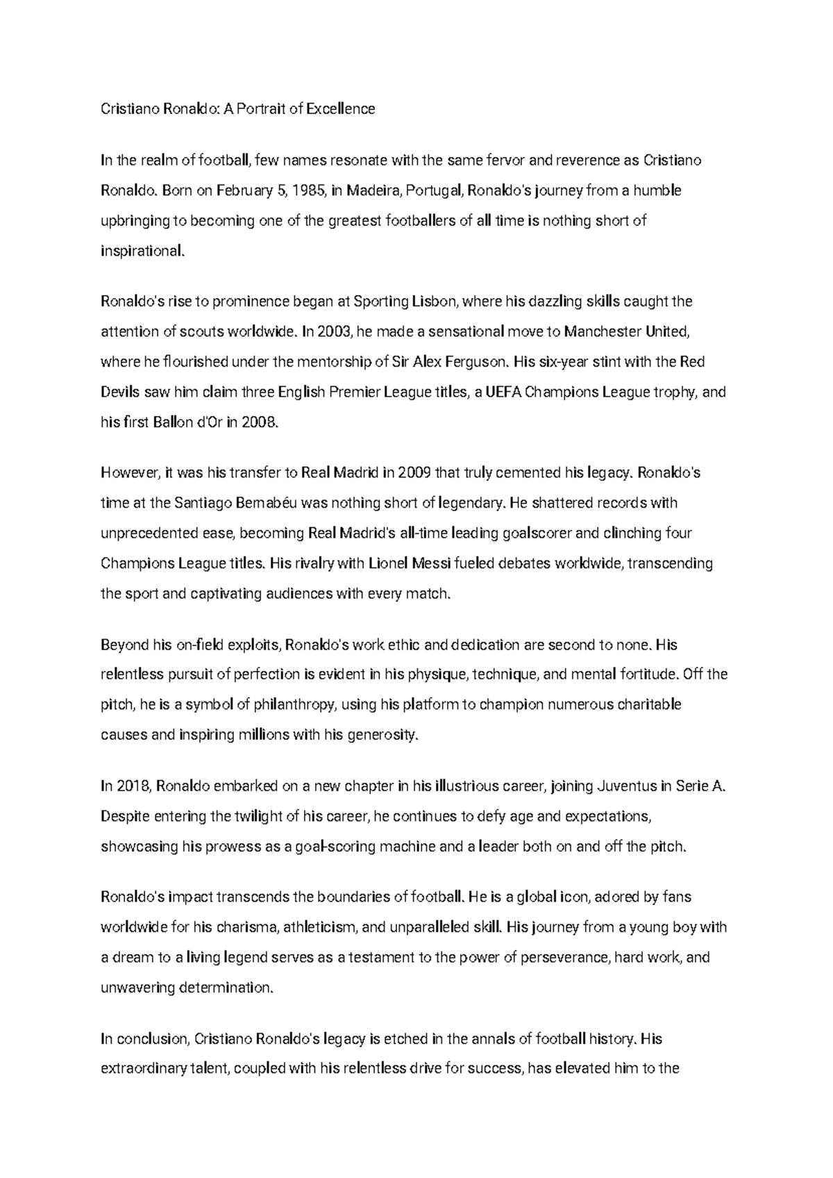 Cristiano ronaldo essay - Cristiano Ronaldo: A Portrait of Excellence ...