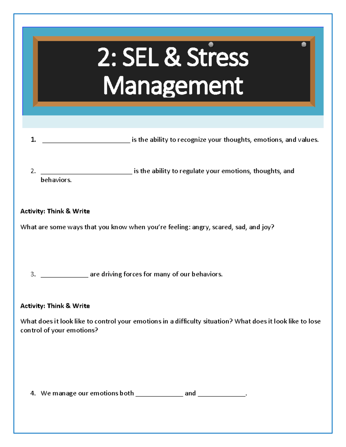 Worksheet SEL Stress Management - ________________________ is the ...