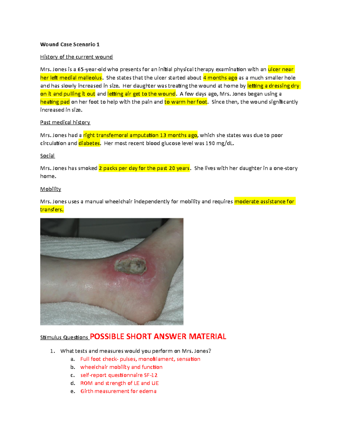 Wound practice cases and stimulus questions - Wound Case Scenario 1 ...