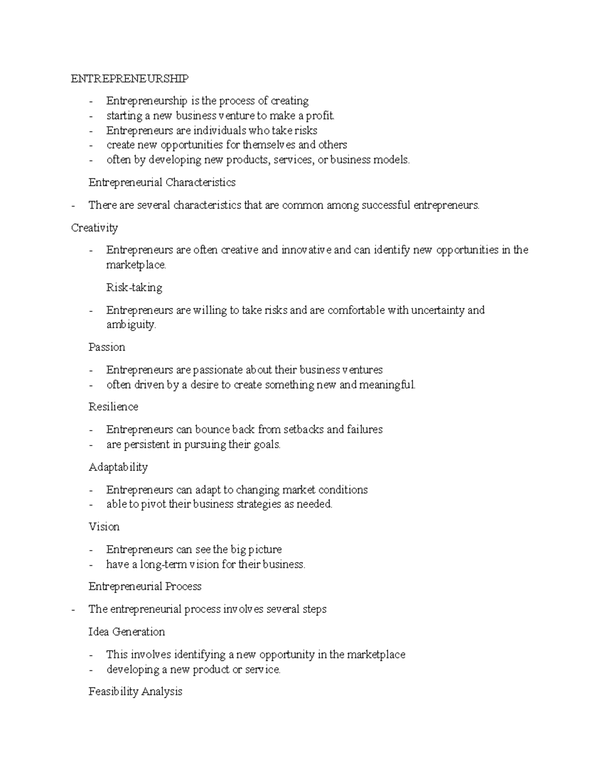 Entrepreneurship Notes 1 - ENTREPRENEURSHIP Entrepreneurship is the ...