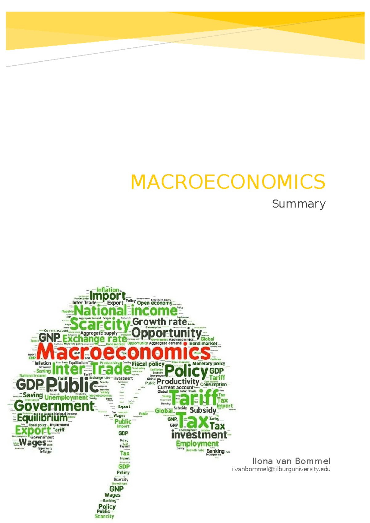 Summary macro - Ilona van Bommel i@tilburguniversity MACROECONOMICS ...
