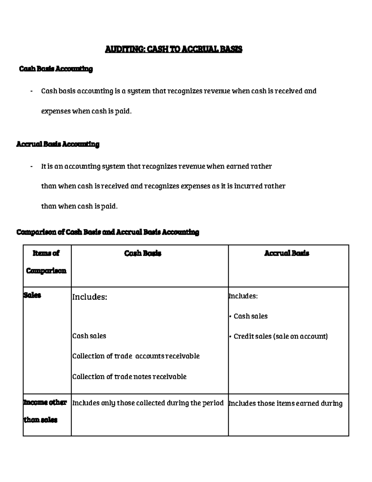 Auditing CASH TO Accrual Basis - AUDITING: CASH TO ACCRUAL BASIS Cash ...