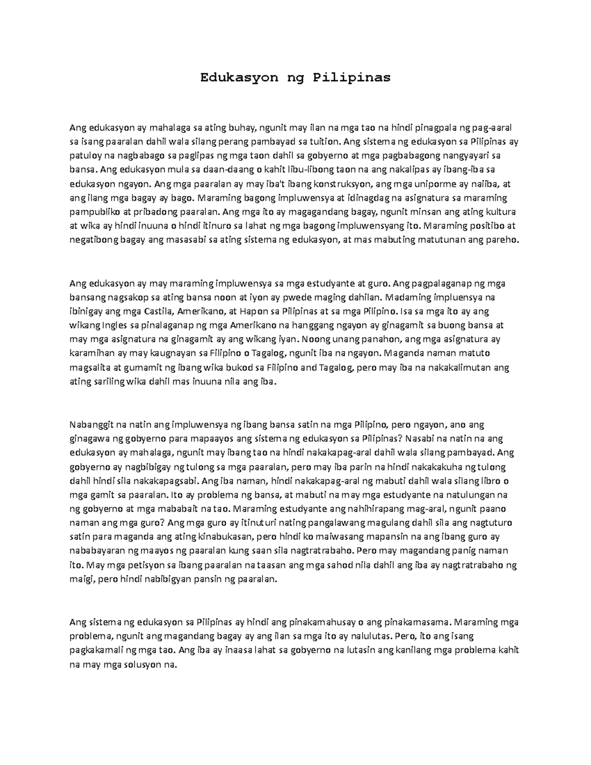 Sanaysay - By ... - Edukasyon ng Pilipinas Ang edukasyon ay mahalaga sa ating buhay, ngunit may ...