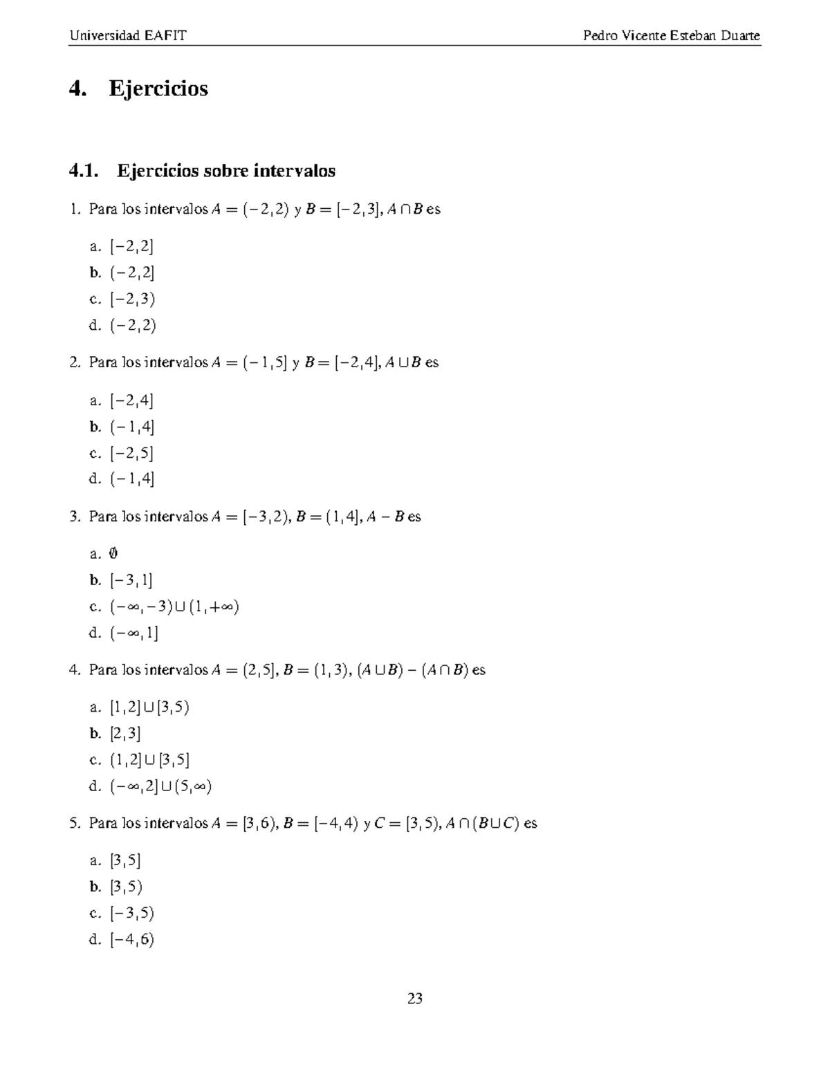 Intervalos-23-28 - Repaso intervalos - 4. Ejercicios 4. Ejercicios sobre intervalos Para los ...