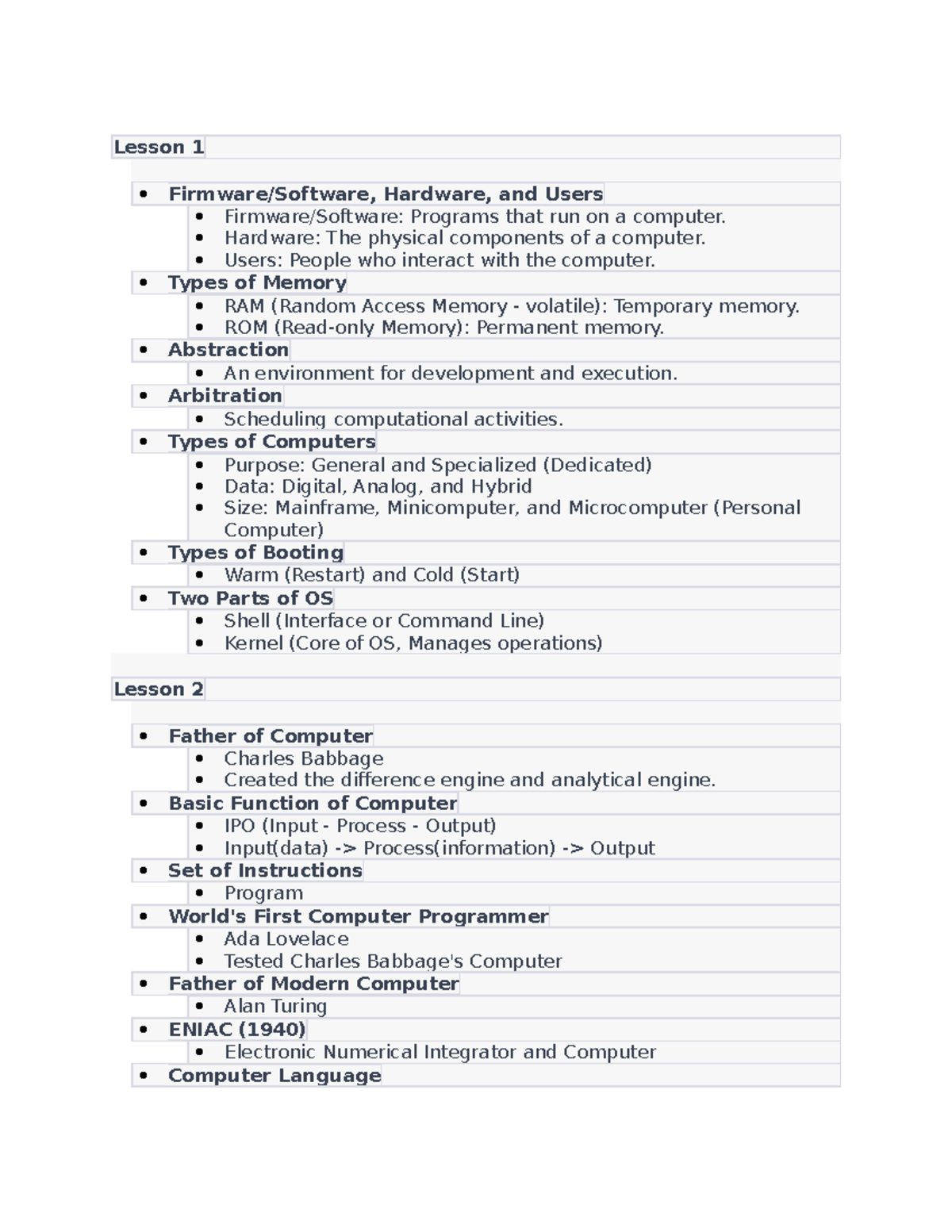 CPP108-Prelim-Reviewer - Lesson 1 Firmware/Software, Hardware, and Users Firmware/Software ...