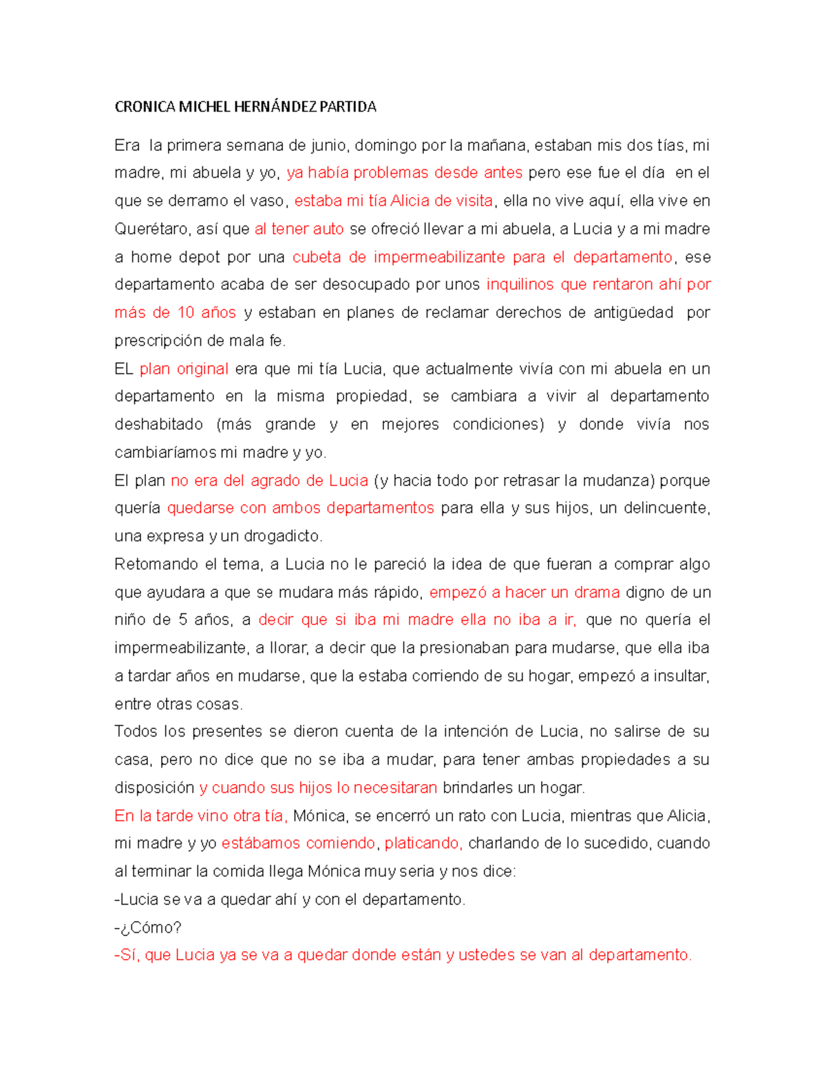 Cronica escritura texto - CRONICA MICHEL HERNÁNDEZ PARTIDA Era la ...