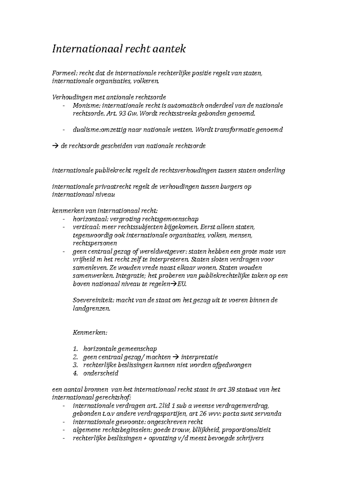 College-aantekeningen, colleges 1 - 7 - Internationaal recht aantek ...