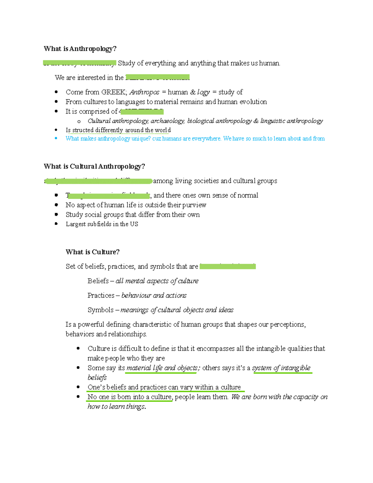 CH 1 - What is Anthropology? Is the study of humanity. Study of ...
