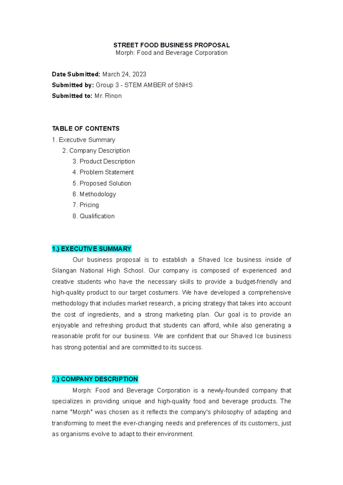 Street FOOD Business Proposal - STREET FOOD BUSINESS PROPOSAL Morph ...