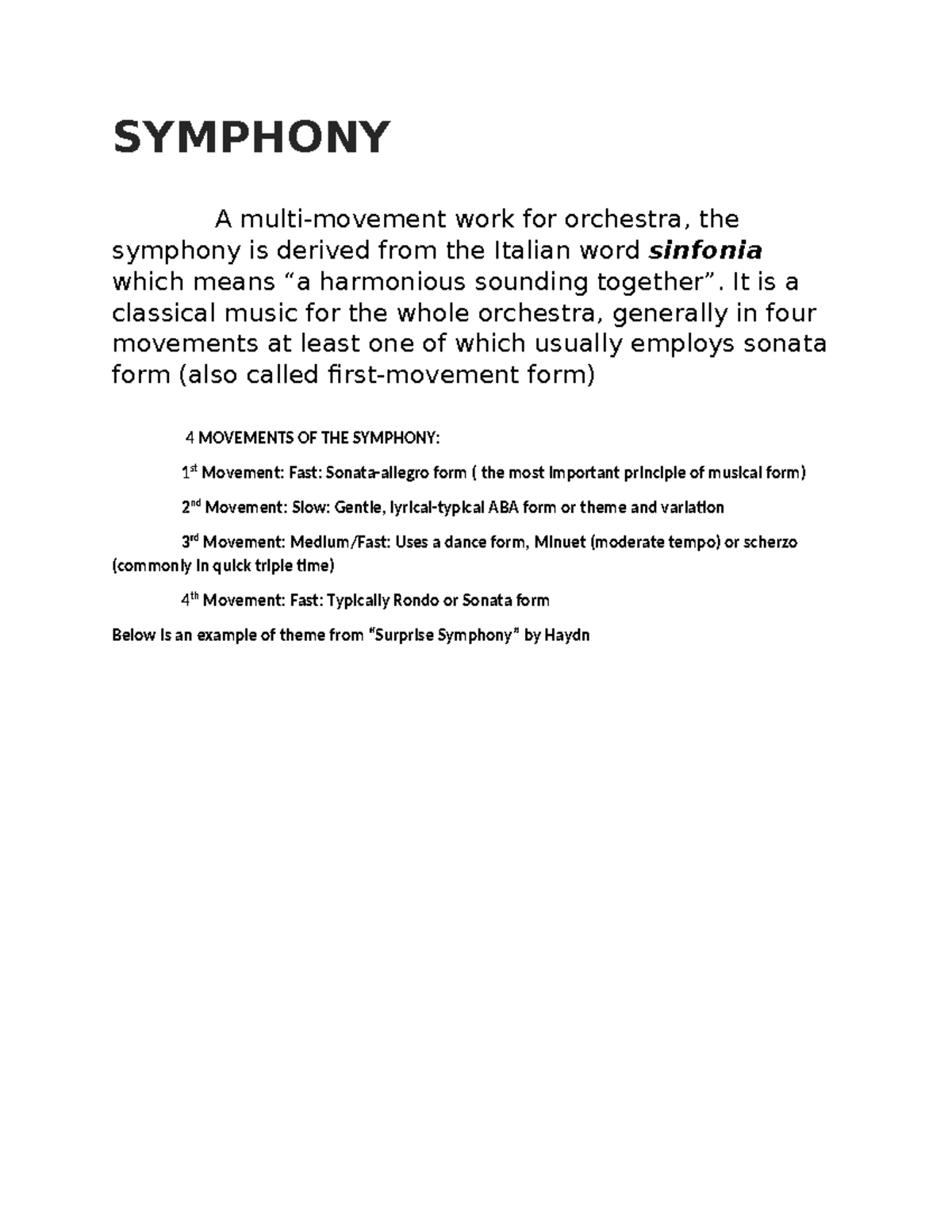 Mapeh Report - music - SYMPHONY A multi-movement work for orchestra ...