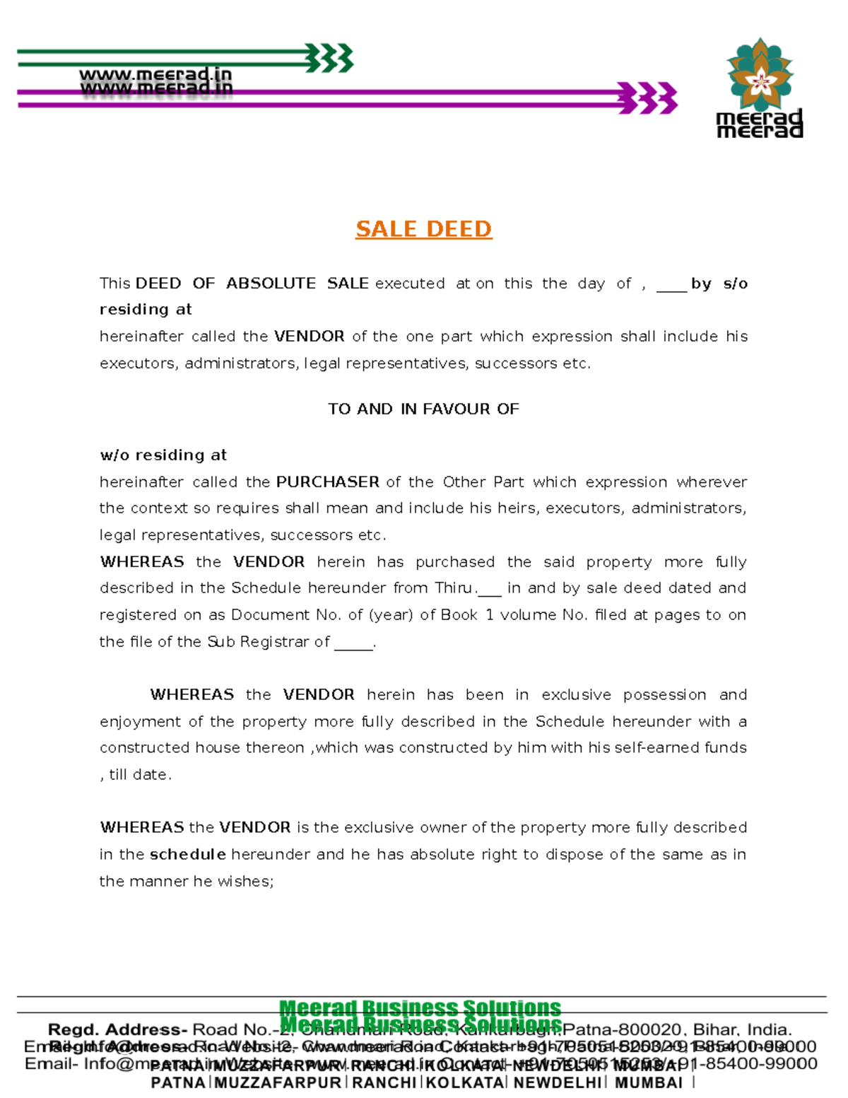 Sale Deed - complete information on lock out in labour law - SALE DEED ...