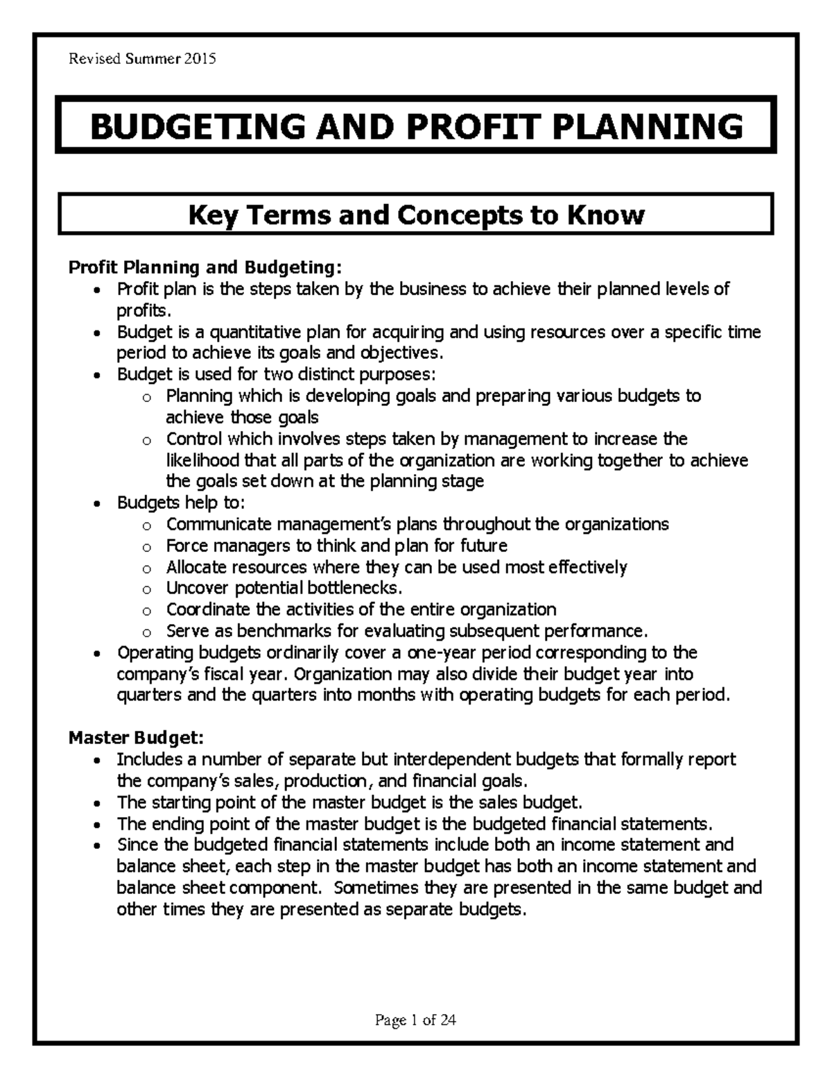 6. Budgeting and Profit Planning CR - BUDGETING AND PROFIT PLANNING Key ...