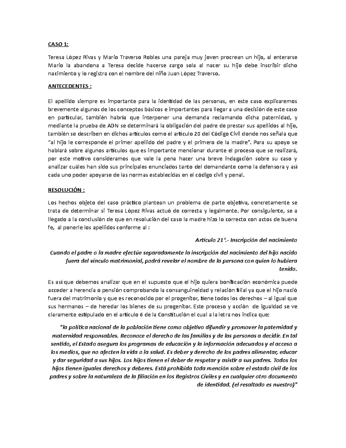 CASO 1-DP - Skksks - CASO 1: Teresa López Rivas y Mario Traverso Robles ...