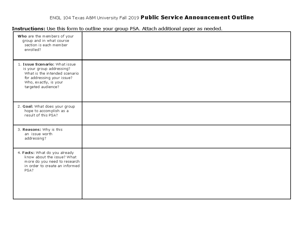 PSA outline - How to use words to influence. Think like the media ...