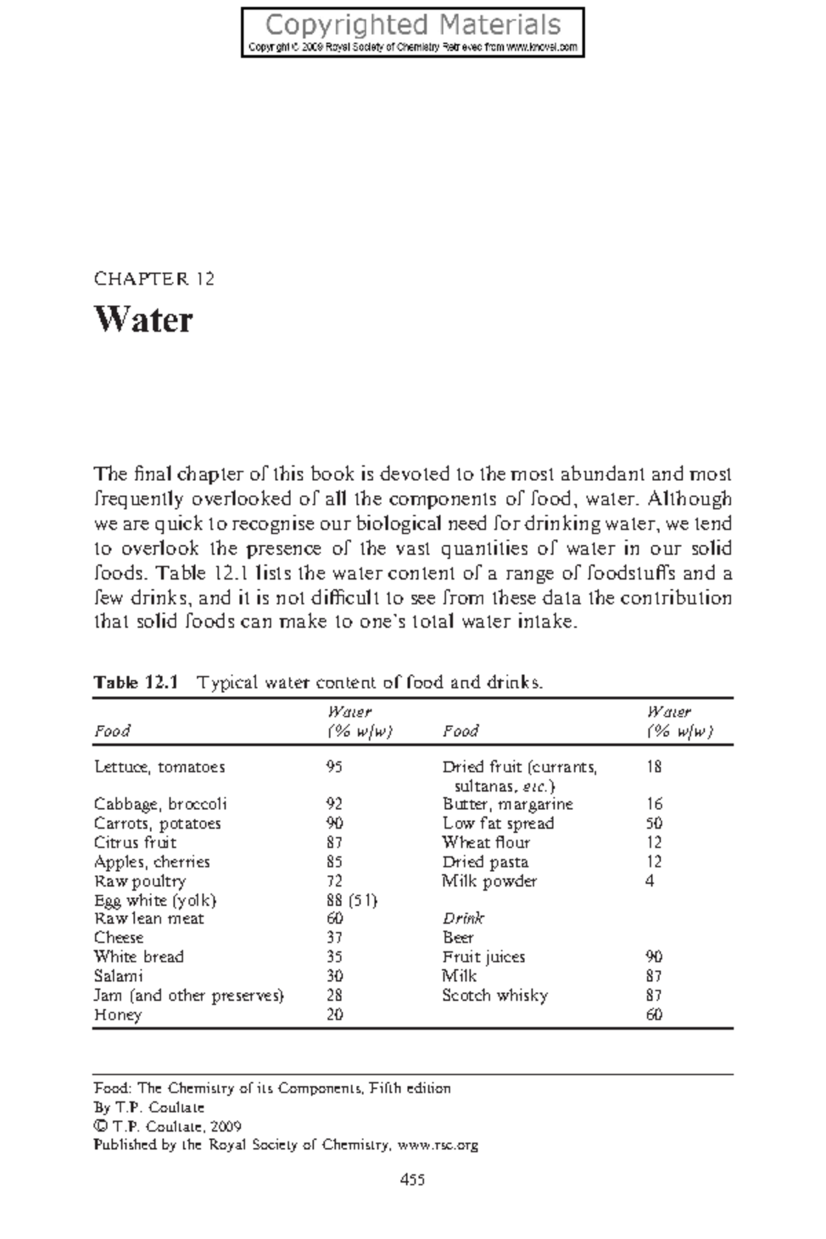T1 Water - CHAPTER 12 Water The final chapter of this book is devoted ...