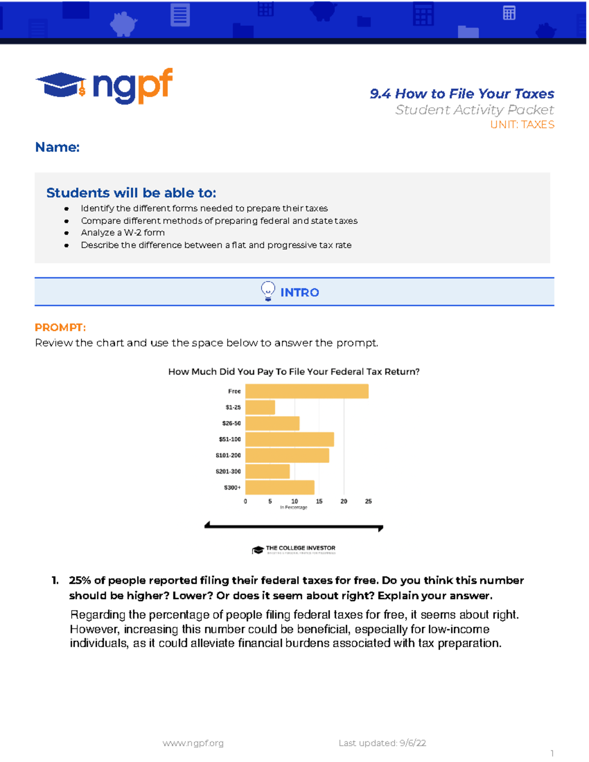 Economic development - 9 How to File Your Taxes Student Activity Packet ...