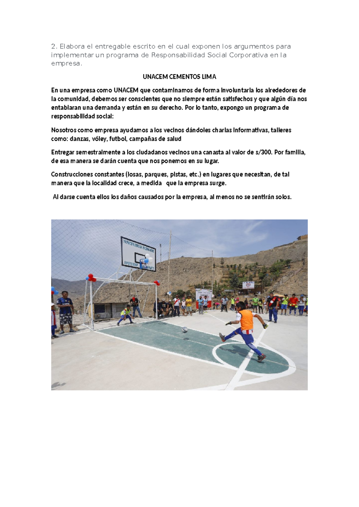 Unacem Cementos LIMA - Elabora el entregable escrito en el cual exponen ...