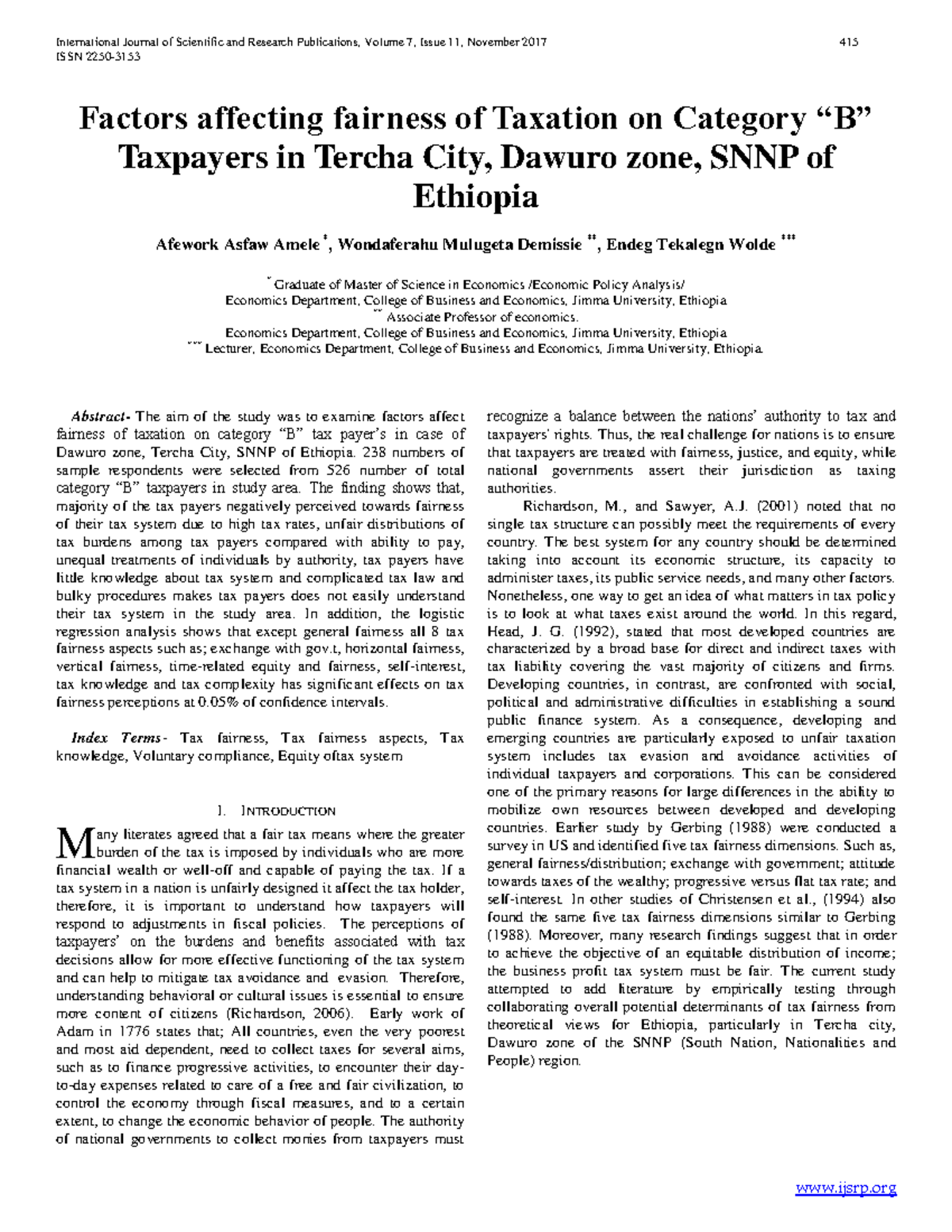 Ijsrp-p7152-1 - taxation issuse - ISSN 2250- Factors affecting fairness ...
