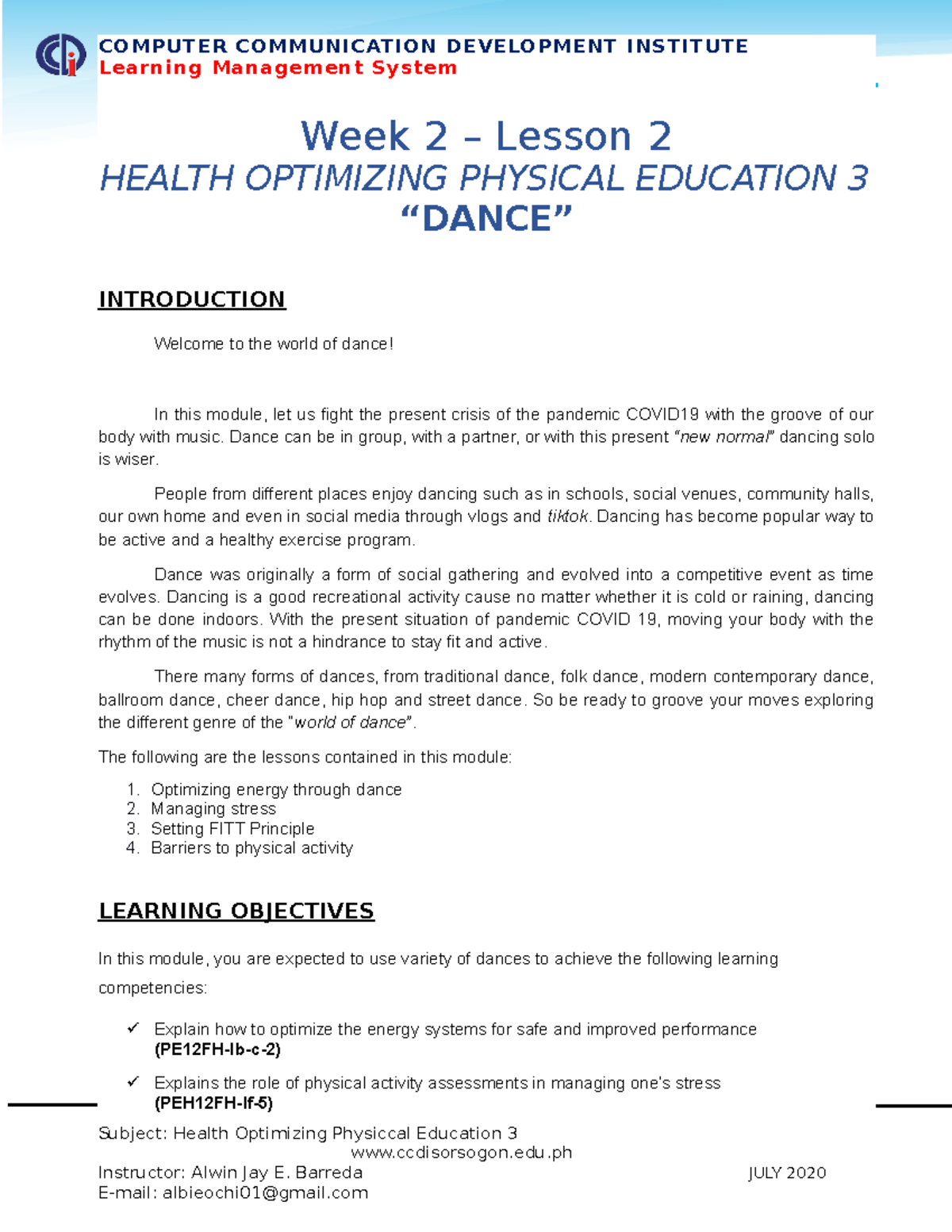 PE12 Week 2 - enjoy - ####### Learning Management System Week 2 ...