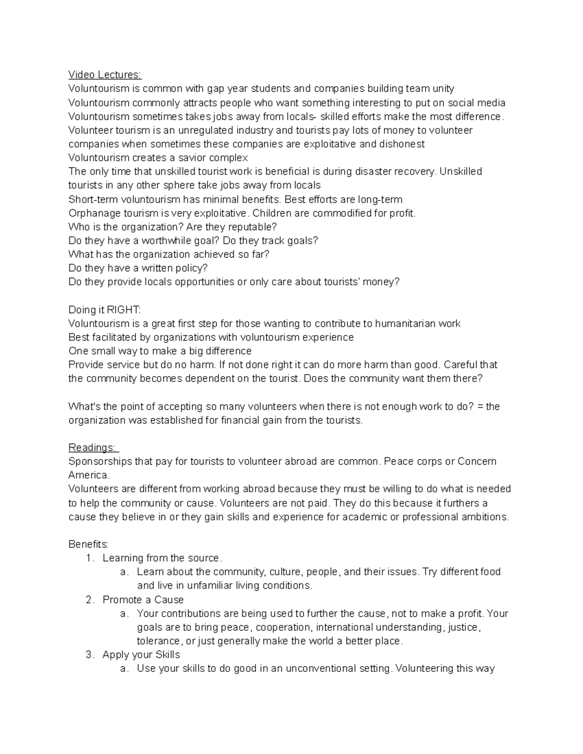 PRT module 9 Voluntourism - Video Lectures: Voluntourism is common with ...