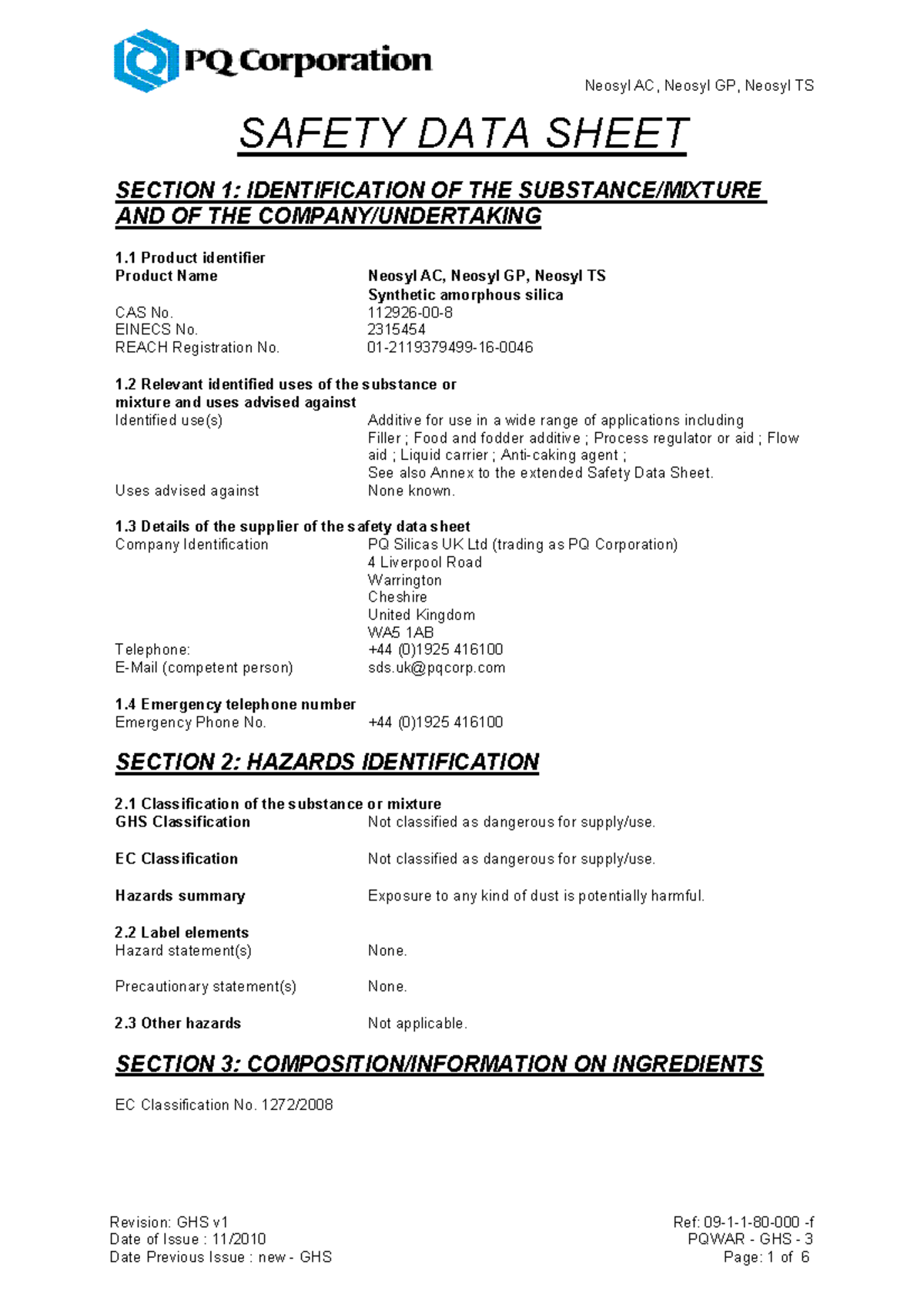 Neosyl AC GP TS( Pqwar-GHS)-UK - Neosyl AC, Neosyl GP, Neosyl TS SAFETY ...