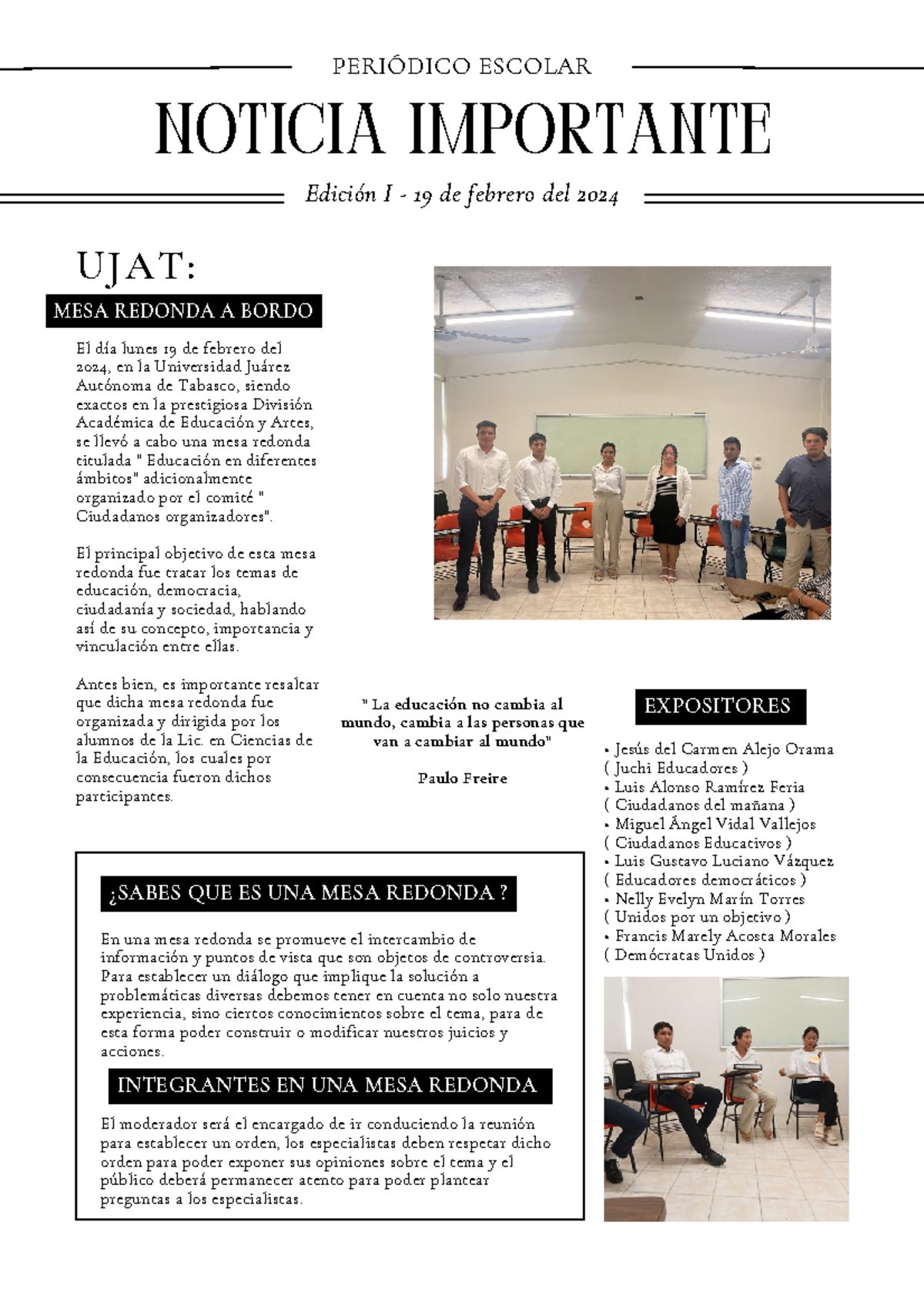 EA 3 Mesa Redonda Informe - PERIÓDICO ESCOLAR Edición I - 19 de febrero ...