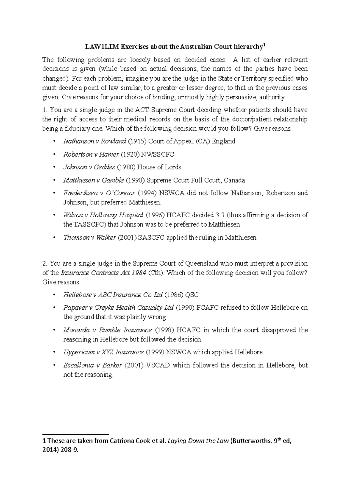 Week 6 court hierarchy exercises - LAW1LIM Exercises about the ...