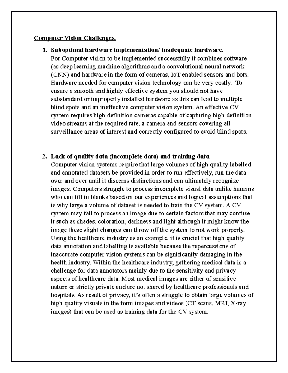 5. Computer Vision Challenges - Suboptimal hardware implementation ...