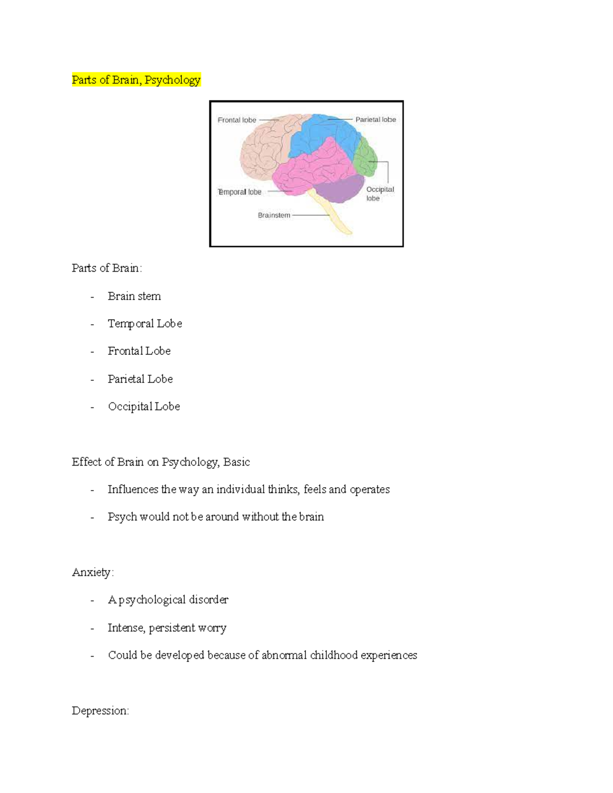 Parts of Brain Psy - Parts of Brain, Psychology Parts of Brain: - Brain ...