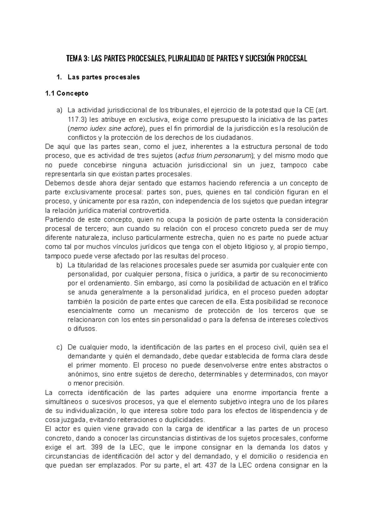 TEMA 3 LAS Partes Procesales, Pluralidad DE Partes Y SucesióN Procesal ...