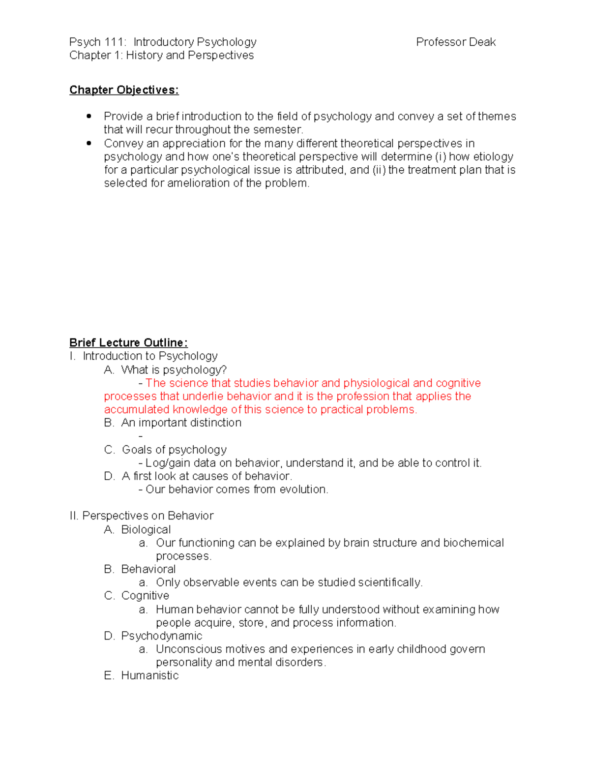 01 - Intro & perspectives - Psych 111: Introductory Psychology ...