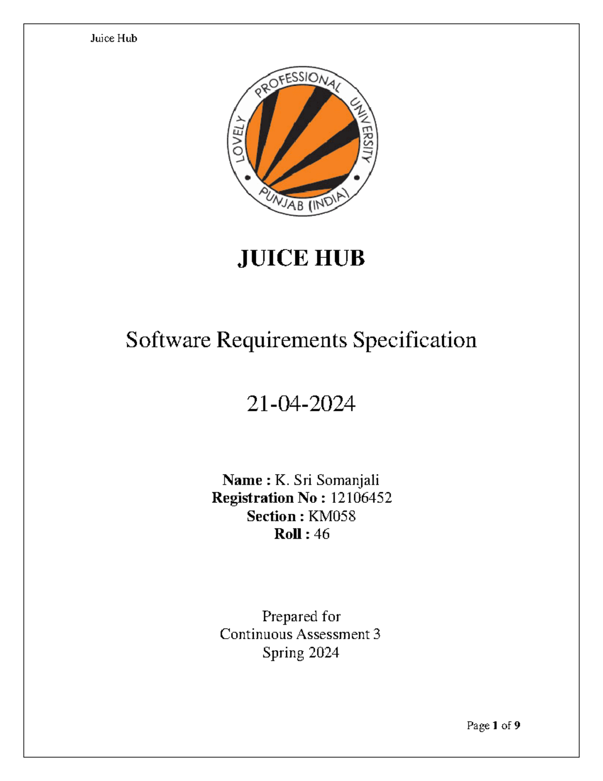 SRS INT252 somanjali kakani - JUICE HUB Software Requirements ...