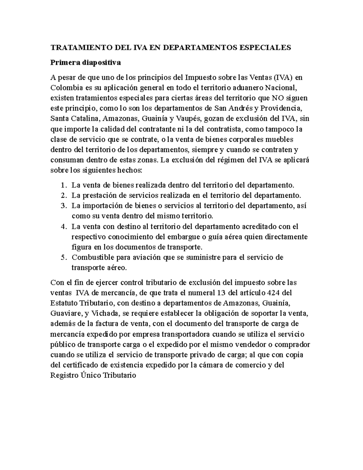 Tratamiento DEL IVA información - TRATAMIENTO DEL IVA EN DEPARTAMENTOS ...