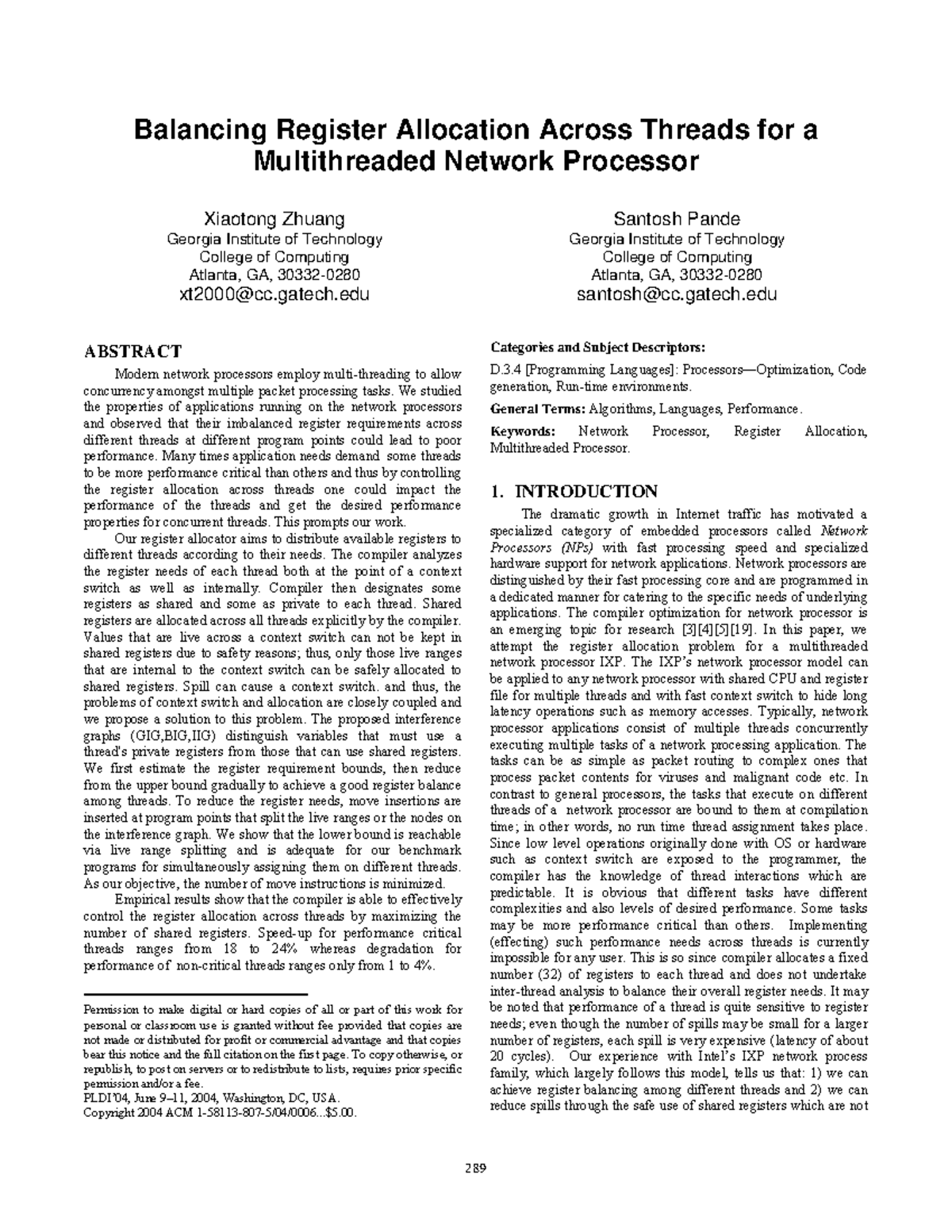 Multi Threaded Register Allocation Network Processors Balancing Register Allocation Across