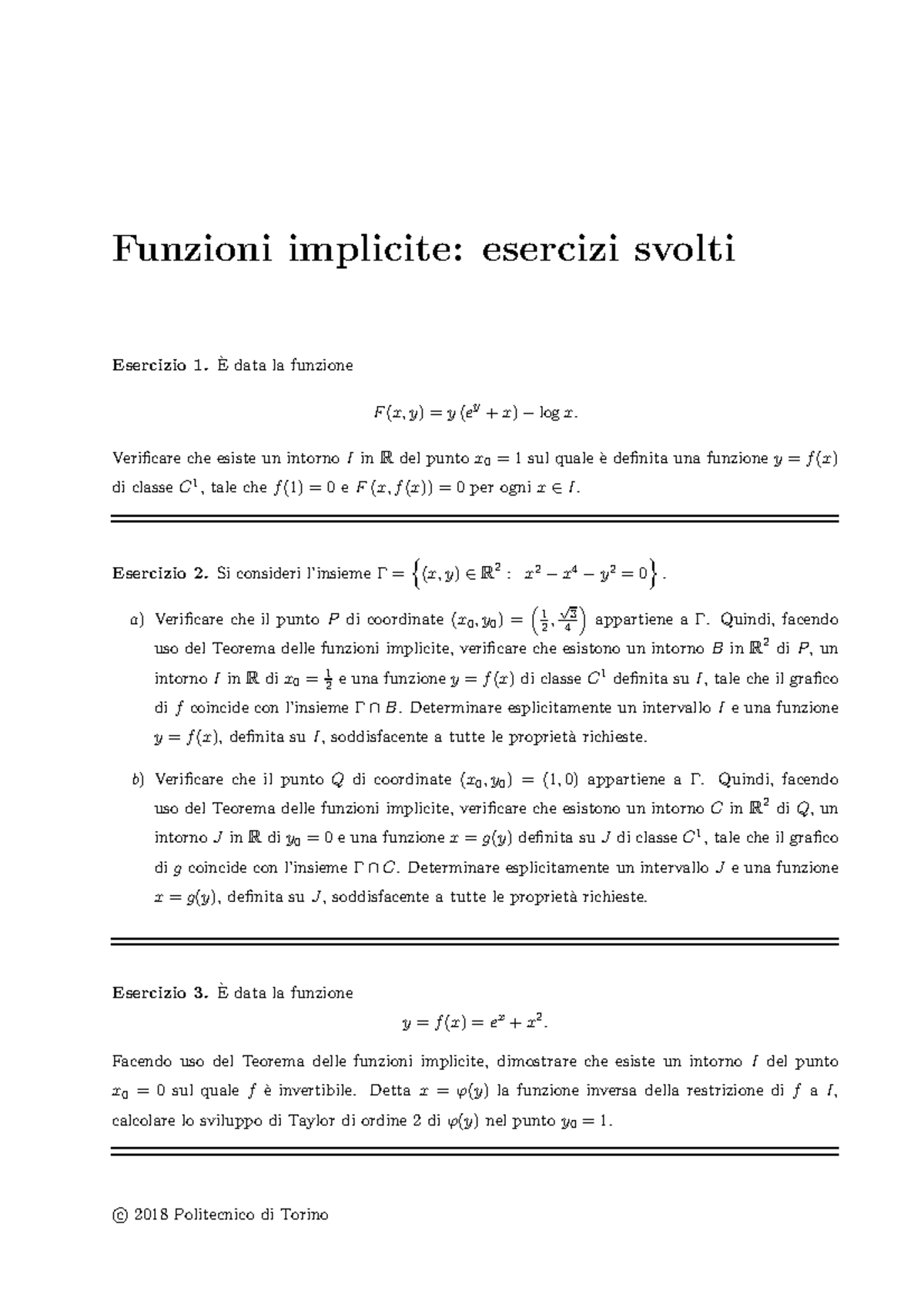 03-fz implicite - Funzioni implicite: esercizi svolti ` data la funzione Esercizio 1. E F (x, y ...
