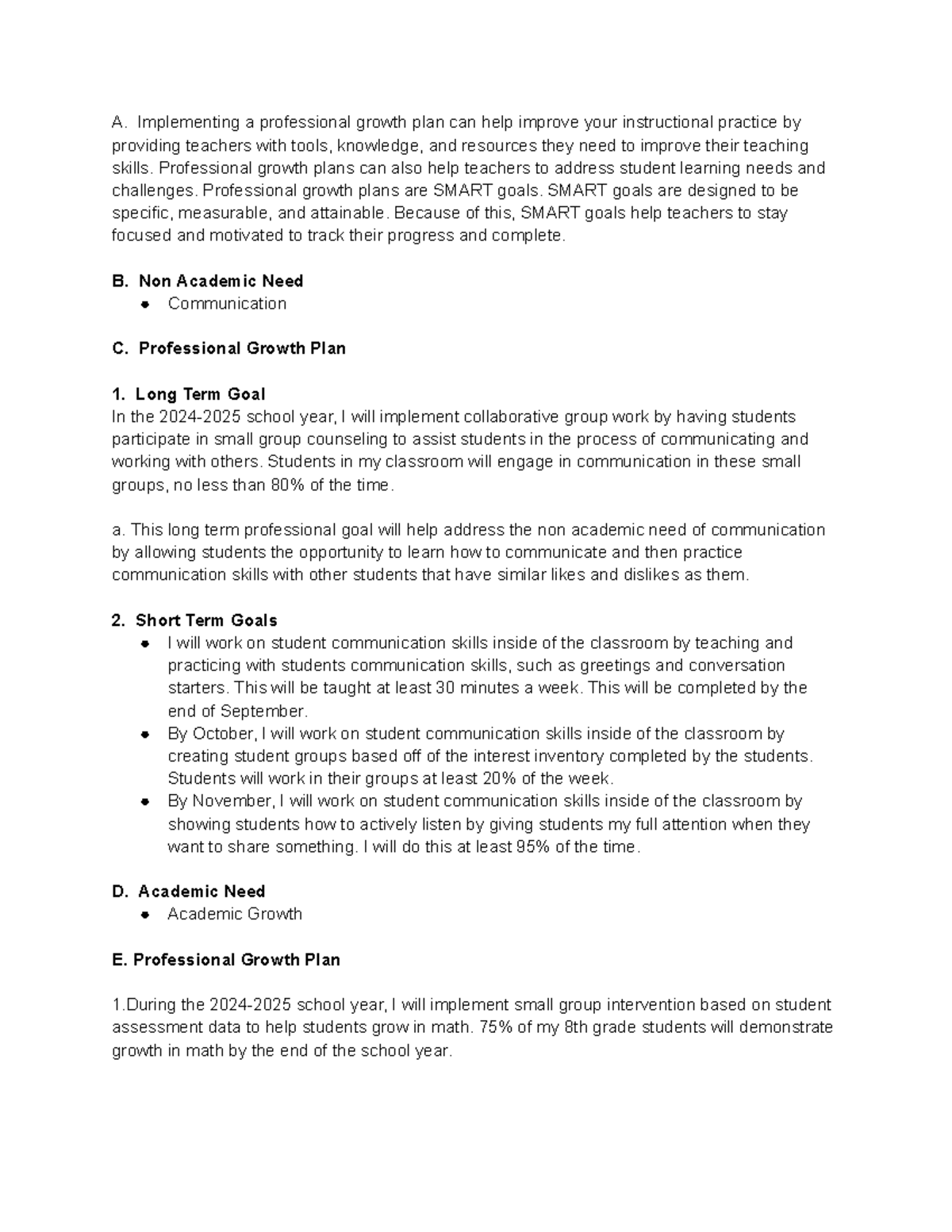 TASK 2 Developing A Professional Growth PLAN - A. Implementing a ...