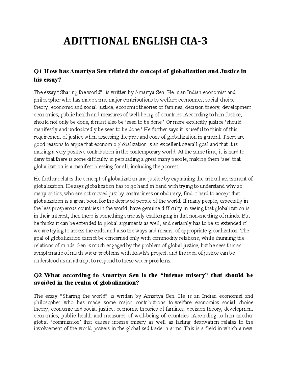 STU AEN CIA 3 - CIA ASSIGNMENT ADDITIONAL ENGLISH - Additional English ...