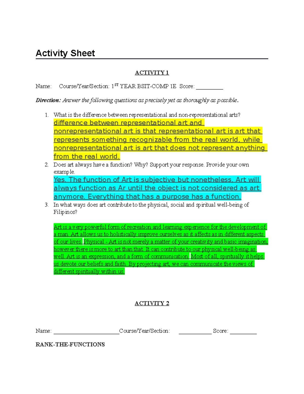 Module - Answer - Activity Sheet ACTIVITY 1 Name: Course/Year/Section ...