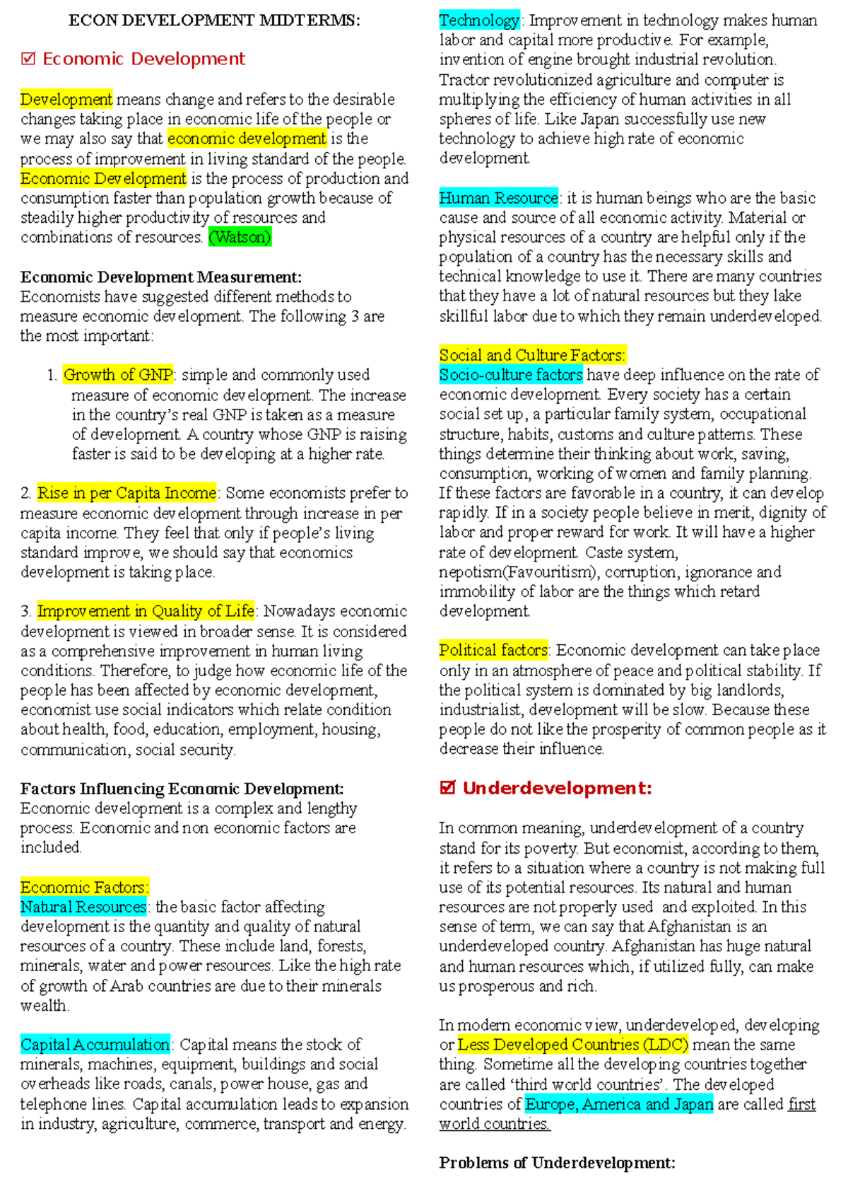 ECON Development Midterms - ECON DEVELOPMENT MIDTERMS: þ Economic ...