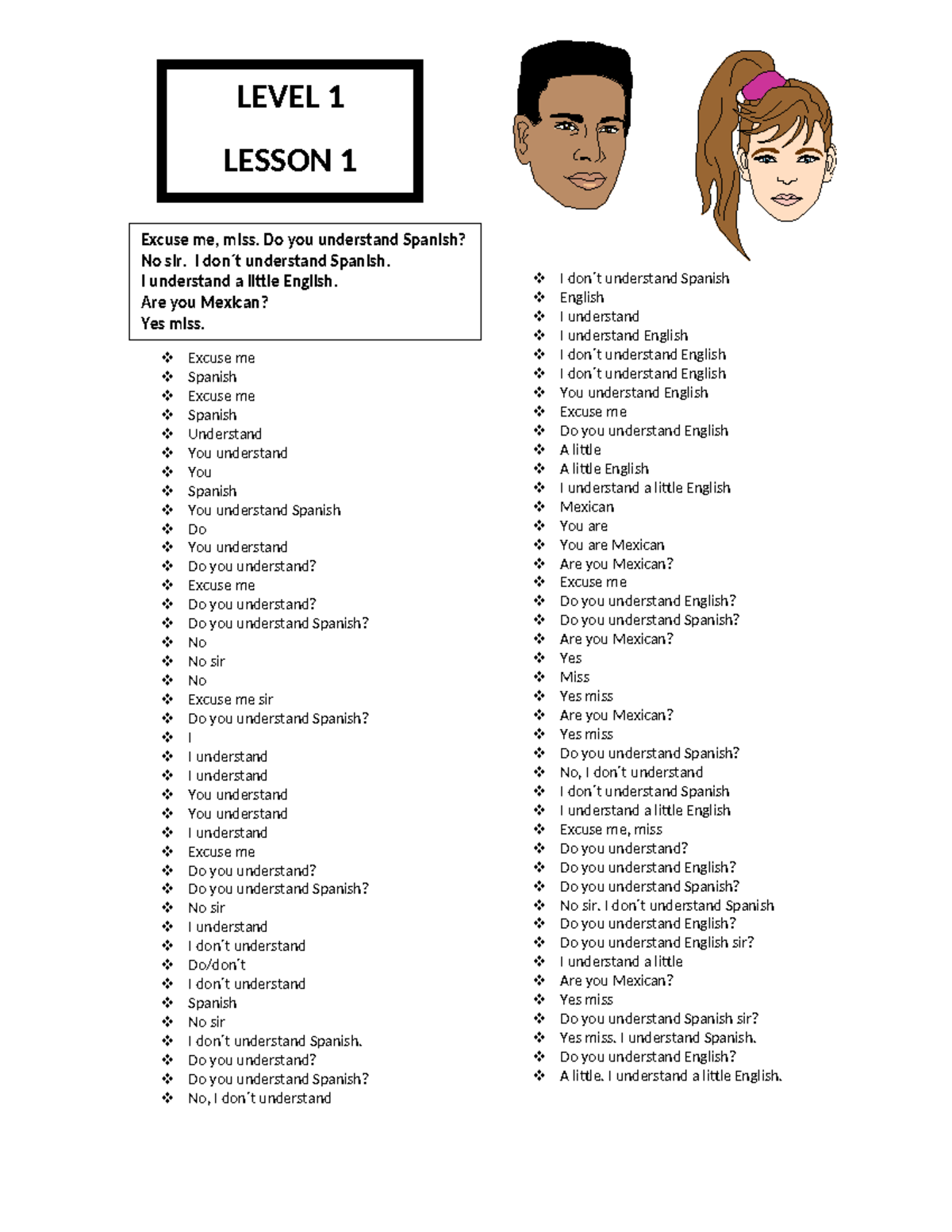 Pimsleur inglés 1 lesson 1 - Excuse me Spanish Excuse me Spanish Understand You - Studocu