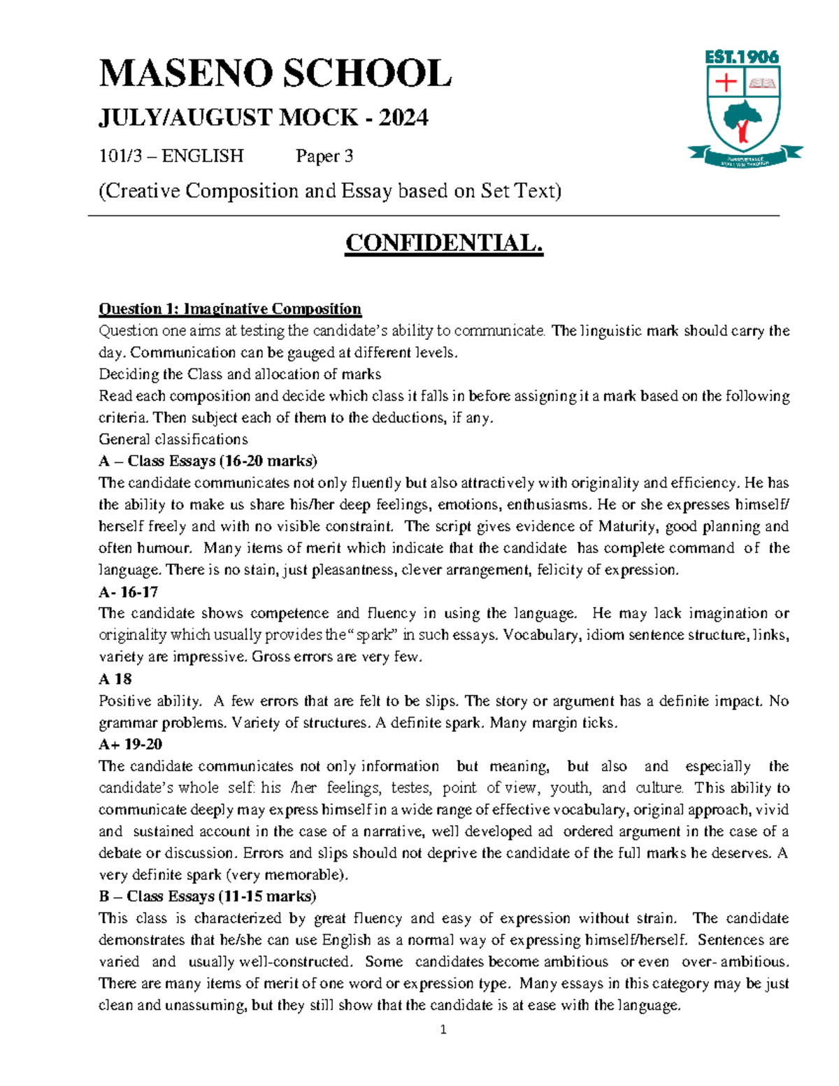 English Paper 3 MOCK 2024 Scheme - MASENO SCHOOL JULY/AUGUST MOCK ...