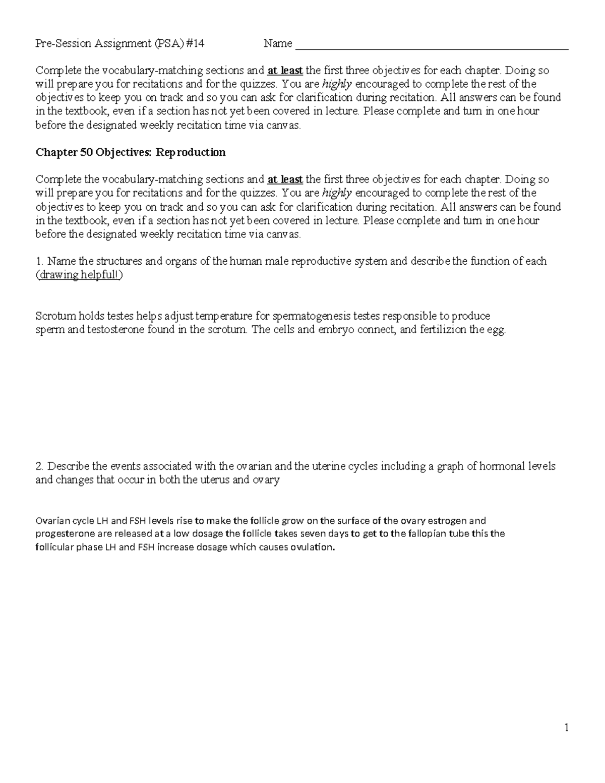 PSA 14 - PSA - Pre-Session Assignment (PSA) #14 Name