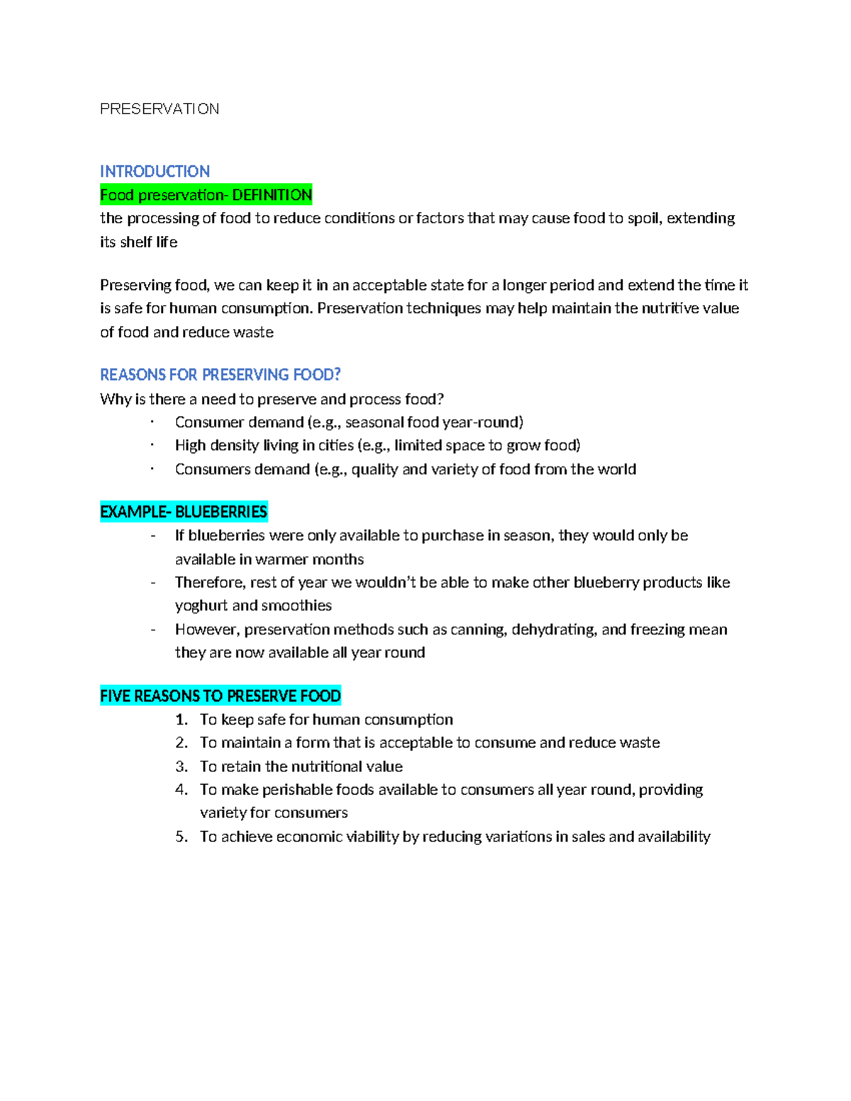 PRESERVATION- FOOD MANU - PRESERVATION INTRODUCTION Food preservation ...